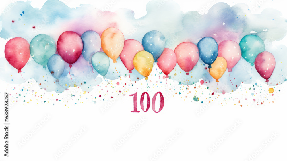 Watercolor 100th birthday clip art with 100 figures and balloons ...