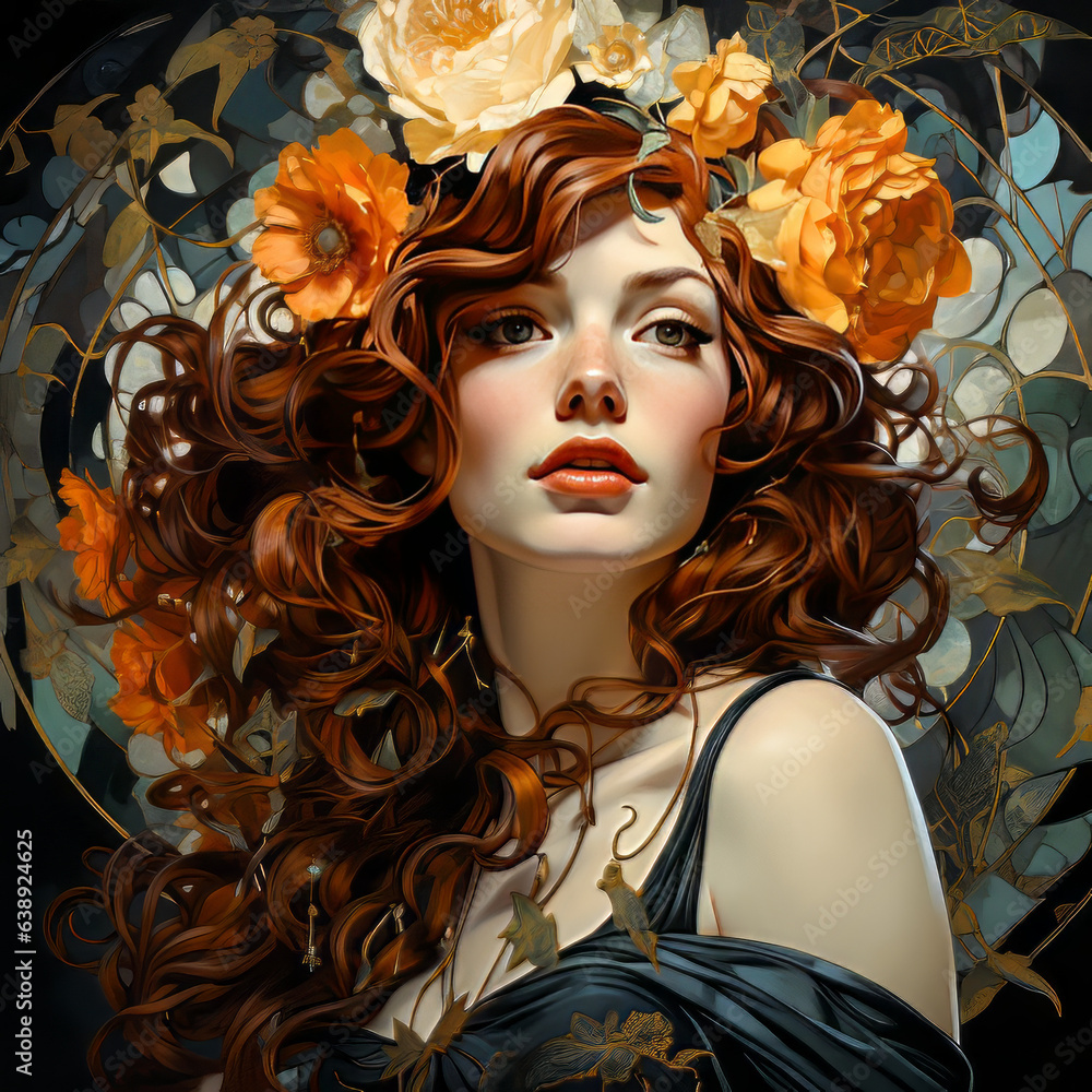 Art Nouveau Woman Painting. Generative AI. A digital rendering of a ...
