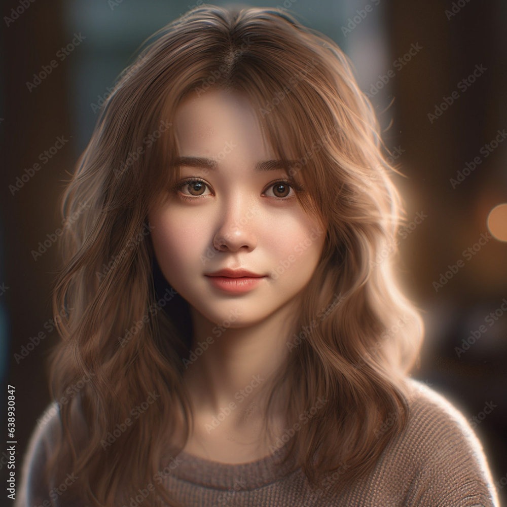 [salon kei],a girl with soft light brown hair is photograph, in the ...