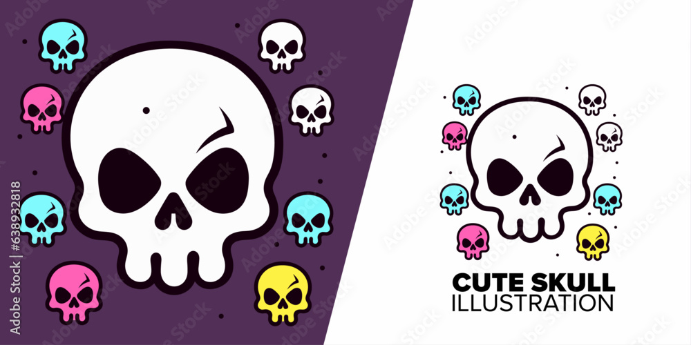 Cute skull head cartoon cartoon vector icon illustration. halloween ...