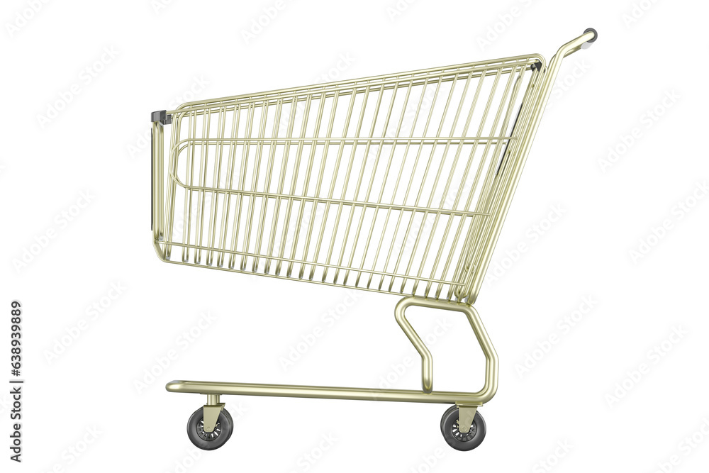 Shopping cart, shopping trolley side view. 3D rendering isolated on ...