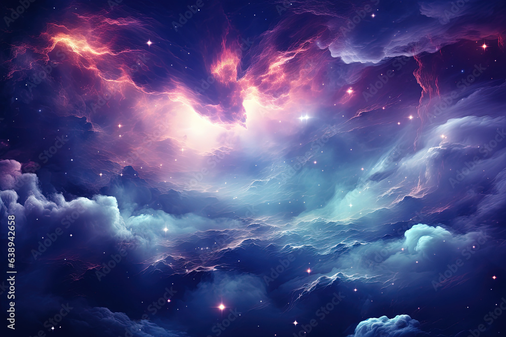Abstract illustration, Colorful space galaxy cloud nebula. Stary night ...