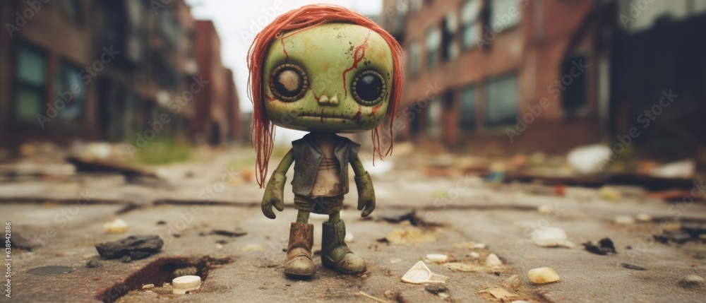 Comically cute creepy zombie doll toy with red hair, weird eyes and ...