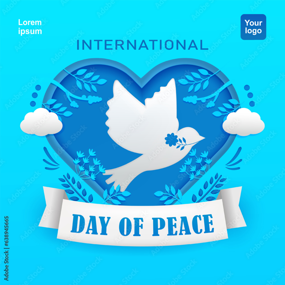 International Day of Peace. Paper cutouts resemble doves, plants and ...