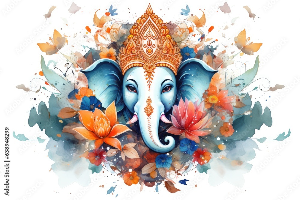 water colored floral lord ganesha on isolated white background Stock ...