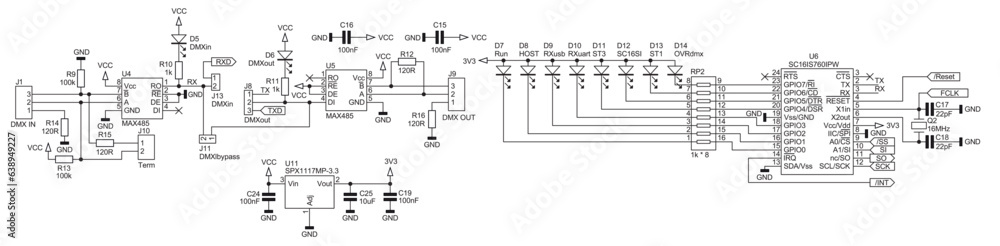 Technical schematic diagram of electronic device. Vector drawing ...