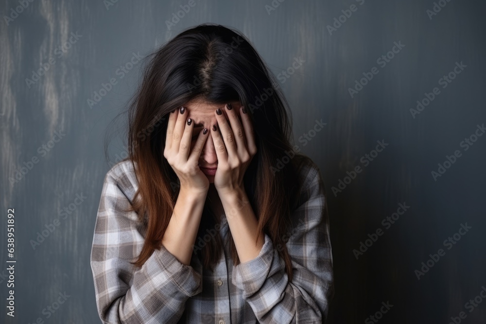 Sad depressed desperate grieving crying woman with hands covering her ...