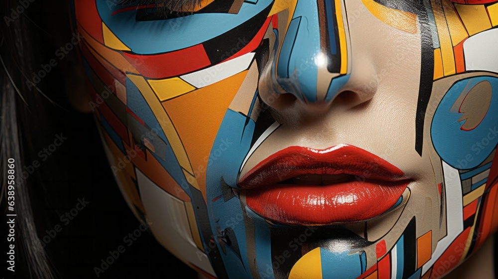 A mesmerizing masque of vibrant art painted across her face captivates ...