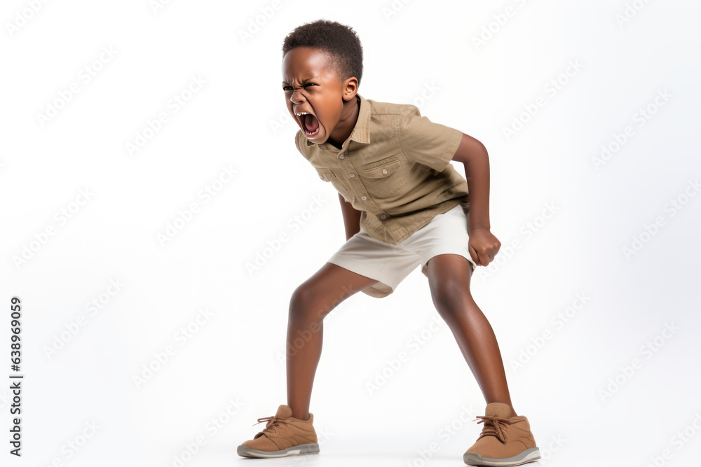 Anger African Boy In White Shorts On White Background. Сoncept Anger In ...