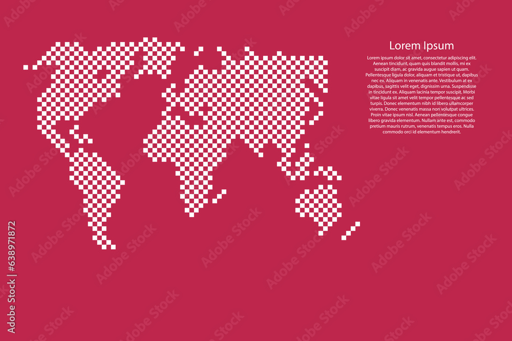 World map country from checkered white square grid pattern on red viva ...