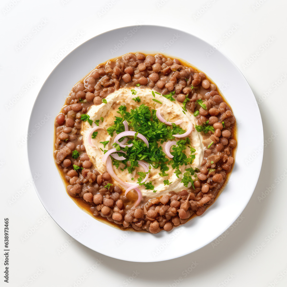 Ful Medames Saudi Arabian Dish On A White Plate, On A White Background ...