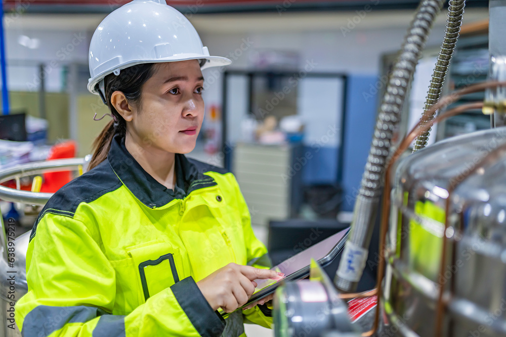 Asian engineer working at Operating hall,Thailand people wear helmet ...