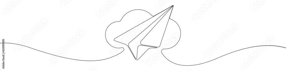 Airplane in the cloud line continuous drawing vector. One line Plane ...