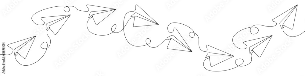 Paper Airplanes line continuous drawing vector. One line Paper plane ...