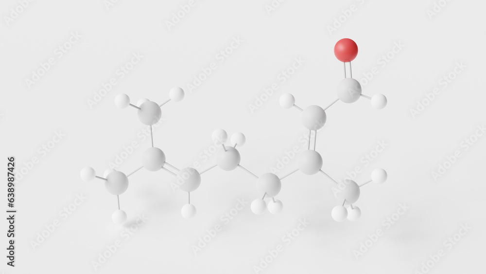citral molecule 3d, molecular structure, ball and stick model ...