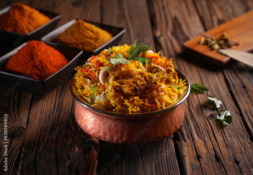 indian chicken biryani, Spicy chicken biryani food photography Stock ...