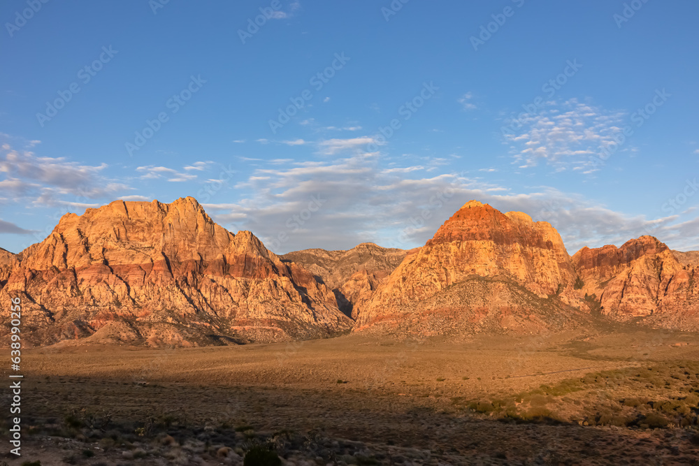 Scenic sunrise view of limestone peaks Mount Wilson, Bridge and Rainbow ...