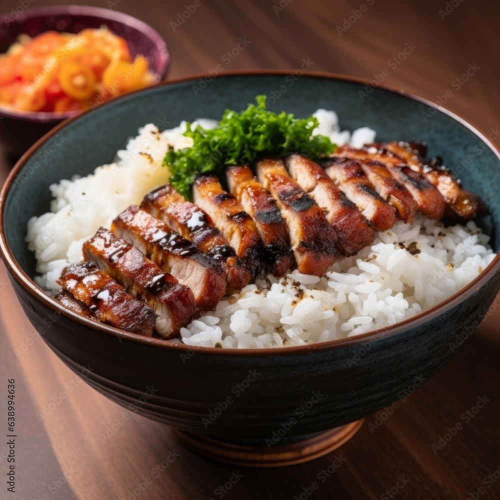 Grilled eel over rice with steam rising, served in a traditional ...
