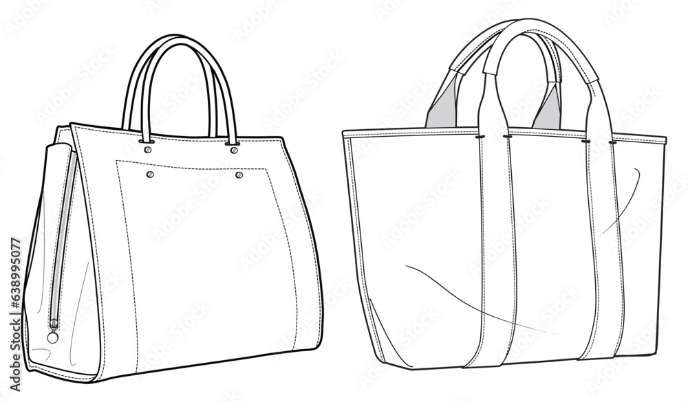 Tote Bag Flat Sketch Fashion Illustration Drawing Template Mock Up