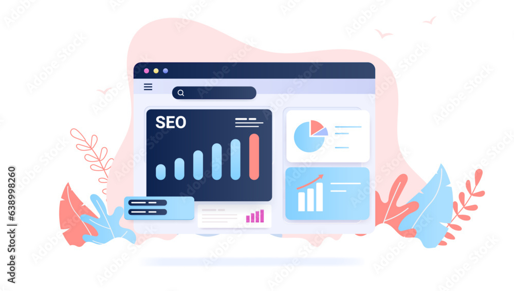 SEO analysis - Vector illustration of web browser with search engine ...