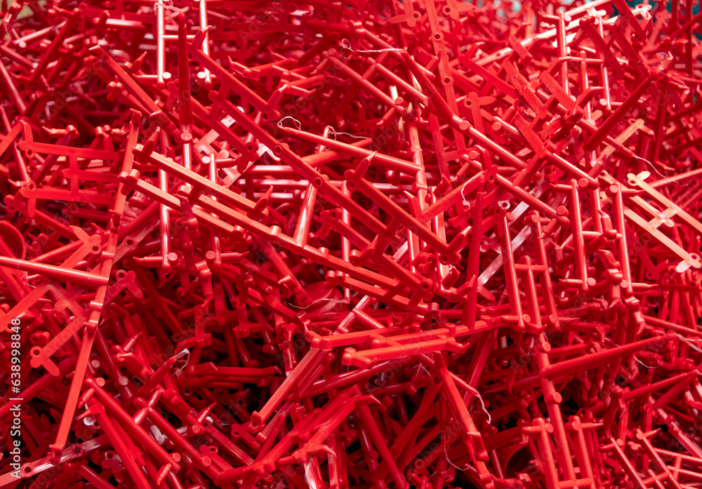 Recycling, reuse of plastic. Sprues from the production of plastic ...