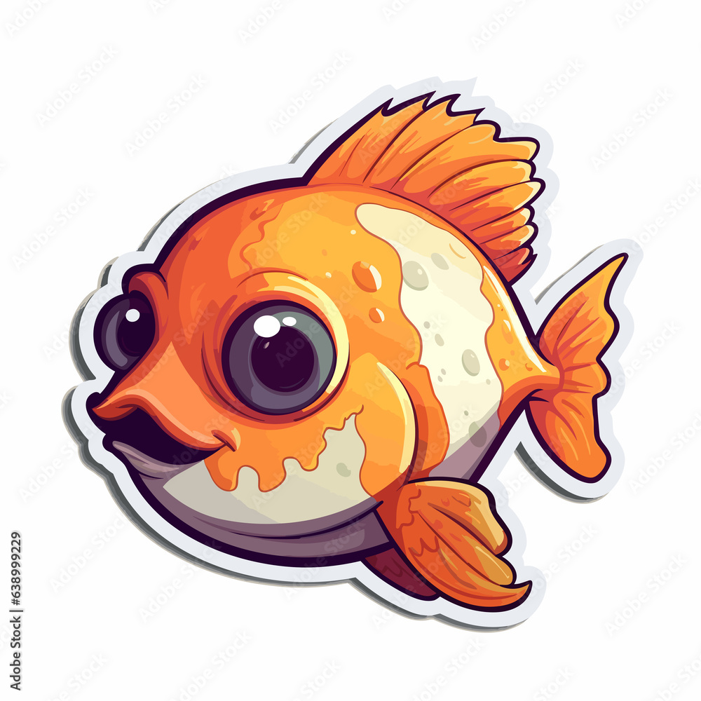 Goldfish Sticker, Goldfish Cartoon Cartoon Sticker, Vector Illustration ...