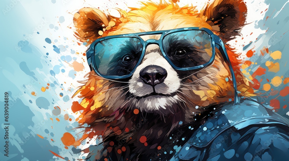 Colorful painting of bear. Digital art of multicolored grizzly on white ...