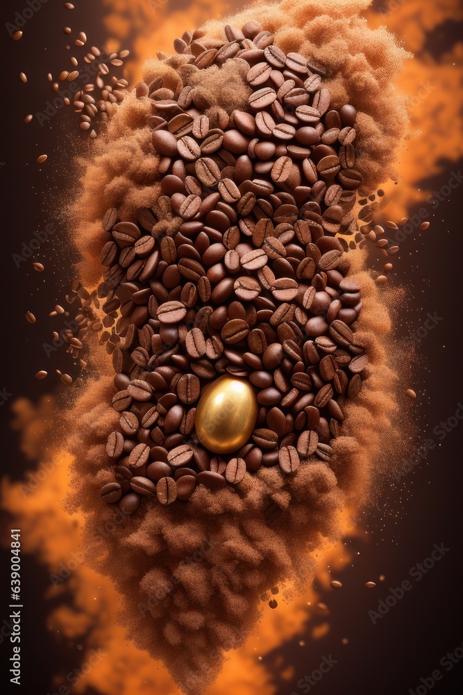 Coffee powder mix bean fall down pour in group, Coffee crushed mix seed ...