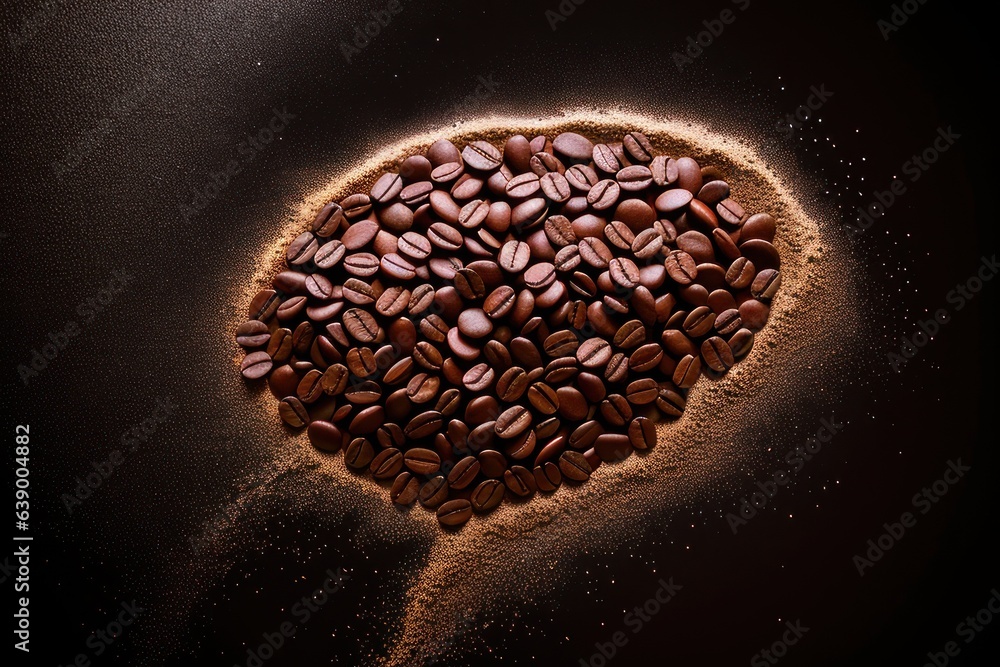 Coffee powder mix bean fall down pour in group, Coffee crushed mix seed ...