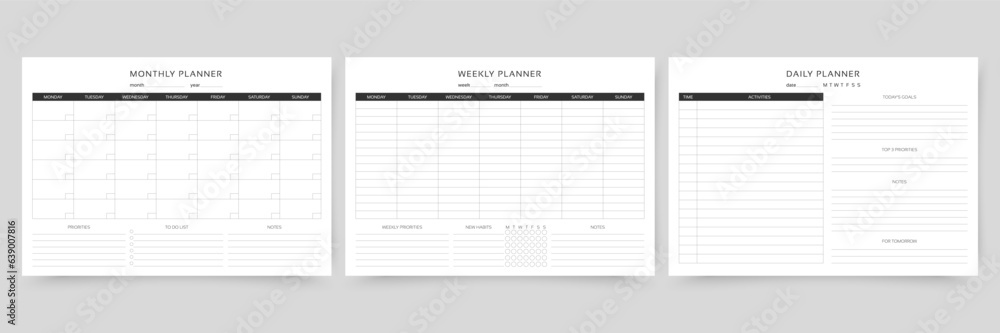 Planner for month, week and day. Set of monthly, weekly, daily ...