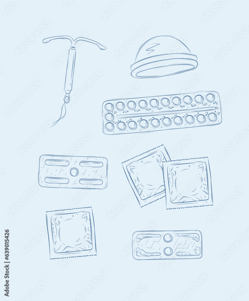 Women diaphragm, intrauterine device for contraception, pack of condom ...