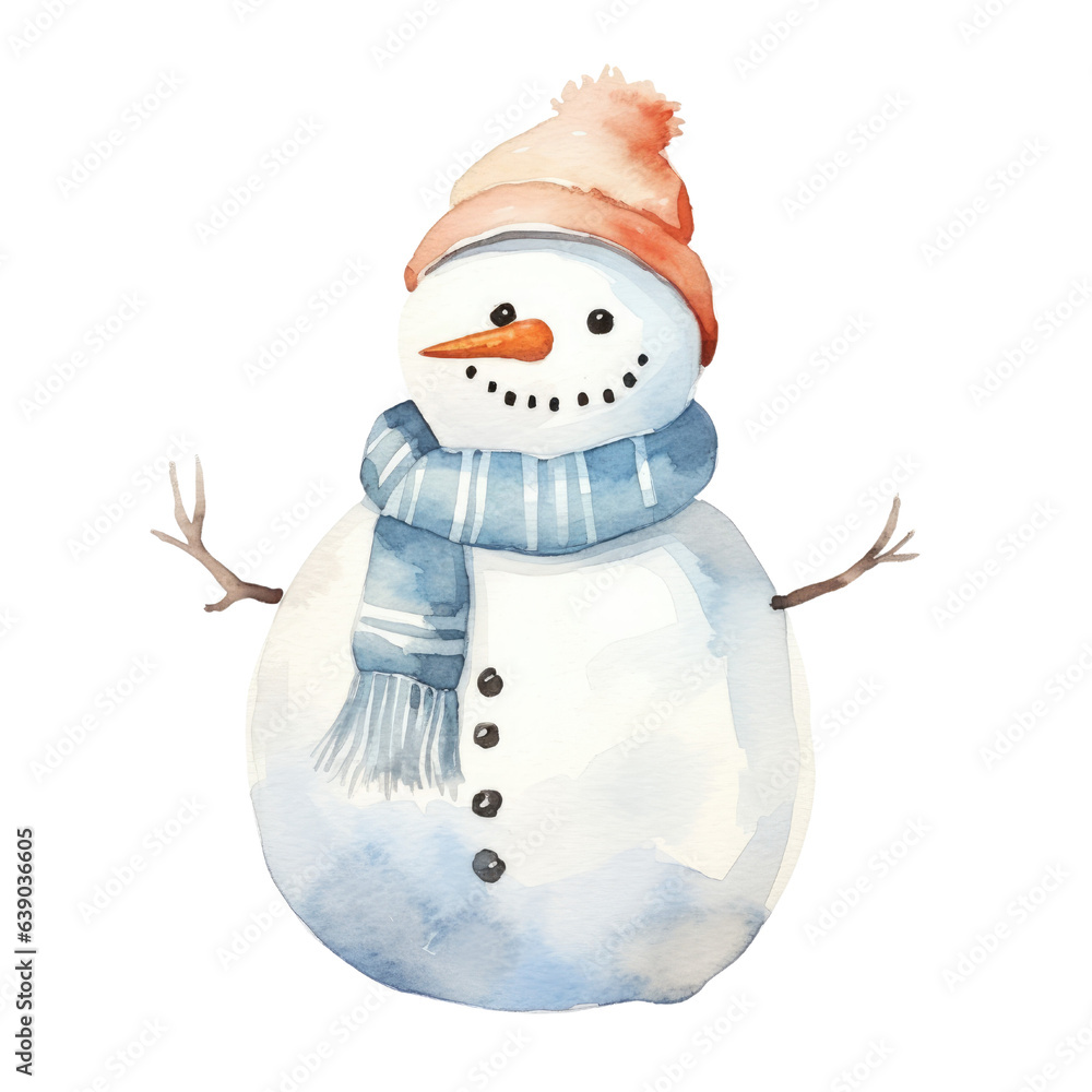 Snowman watercolour illustration. clipart for design. Christmas ...