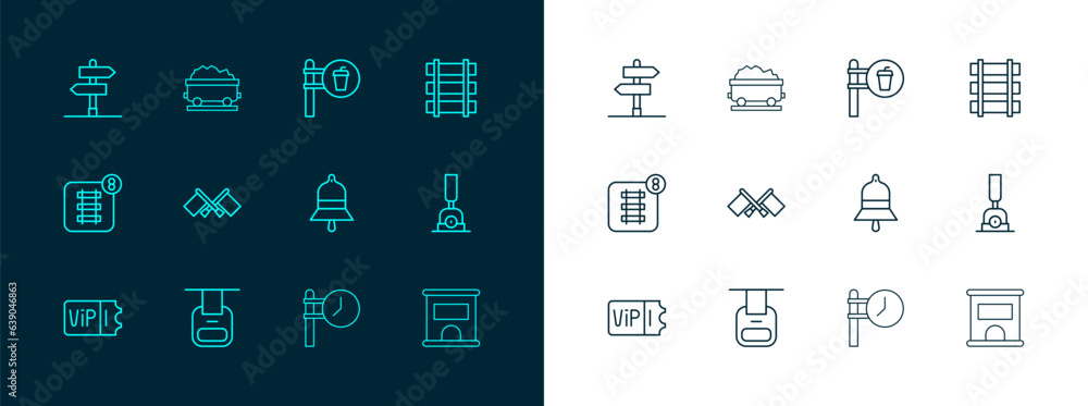 Set line Railway, railroad track, Cable car, Train station bell, clock ...