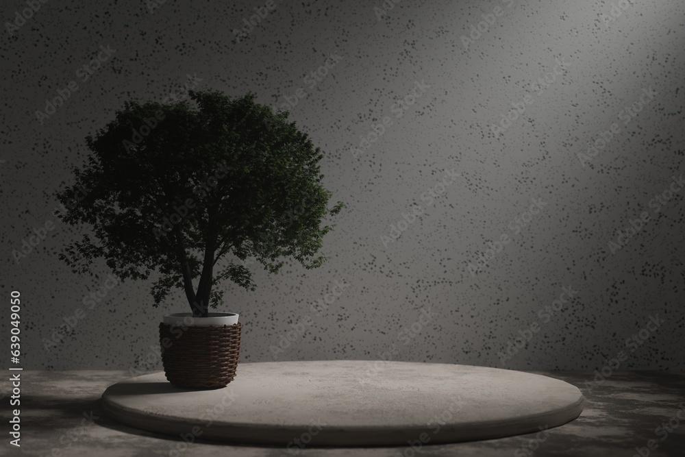 Dark interior concentrate room with fog and mist. industrial wall and ...