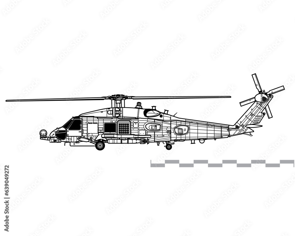 Sikorsky MH-60R Seahawk. Vector drawing of anti submarine helicopter ...