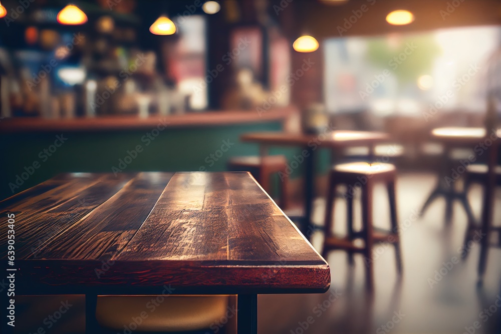 Wood table, dark blur background for poster banner invitation design ...