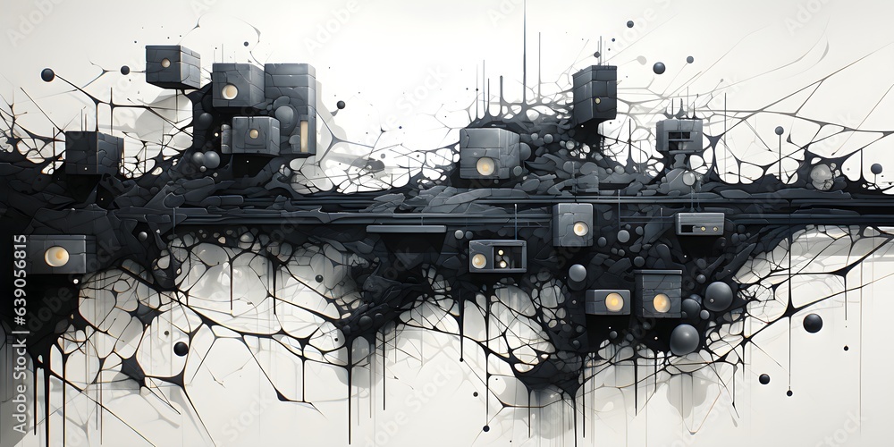 'squares' an abstract, black and white, vine fact style drawing, 2d ...