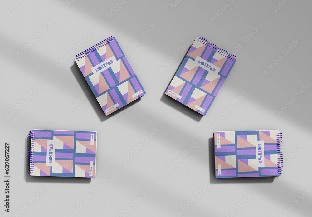 Top View of Four Spiral Notepad Mockup Stock Template | Adobe Stock