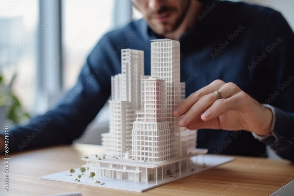 Close-up portrait photography of an innovative architect presenting a ...