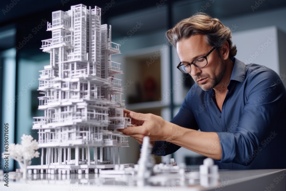 ภาพประกอบสต็อก Close-up portrait photography of an innovative architect ...