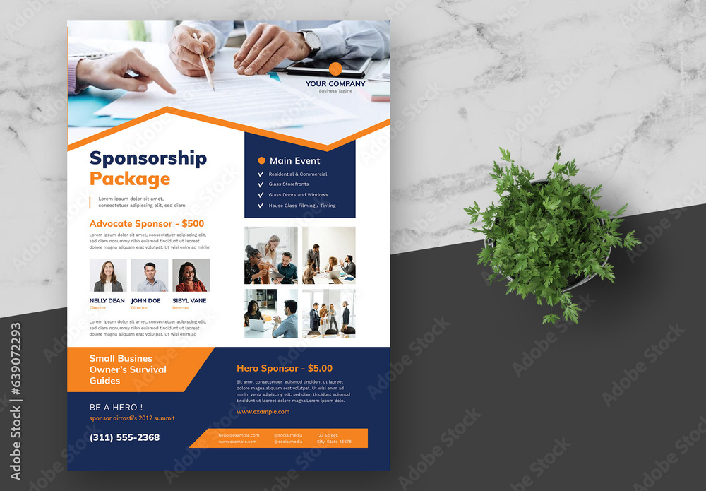 Dark Blue and Orange Event Sponsorship Package Flyer Stock Template ...