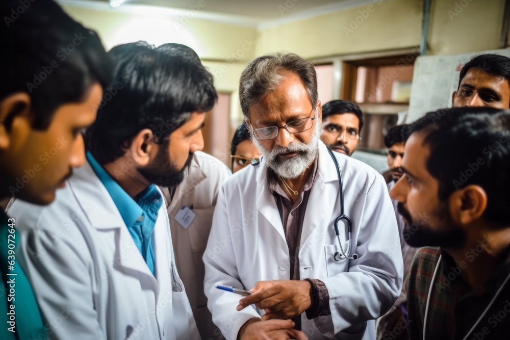 Group portrait photography of a patient teacher explaining complex ...
