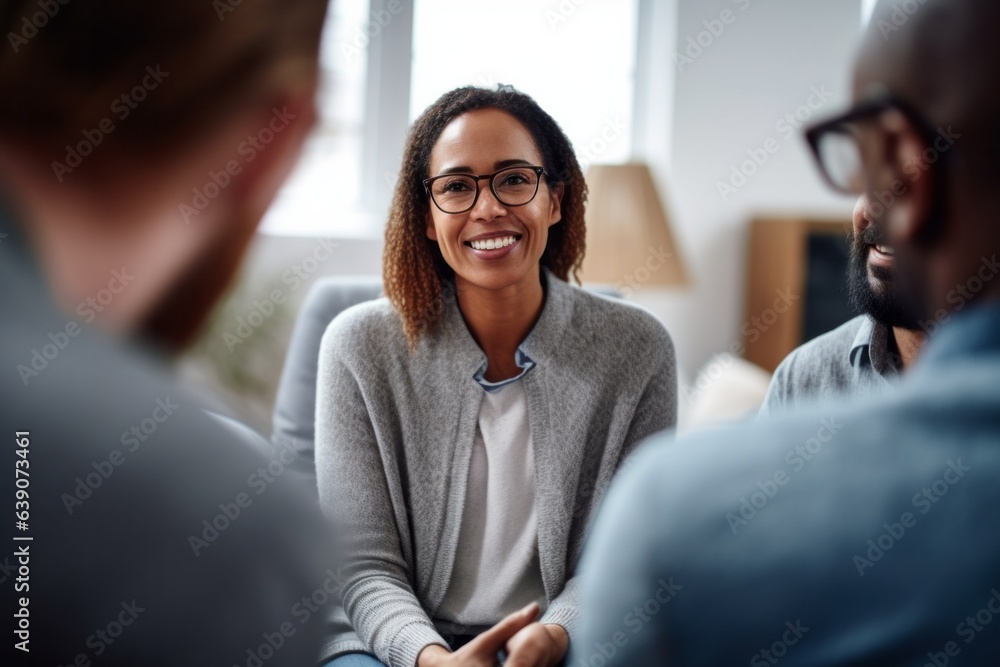 Group portrait photography of a compassionate psychologist listening ...