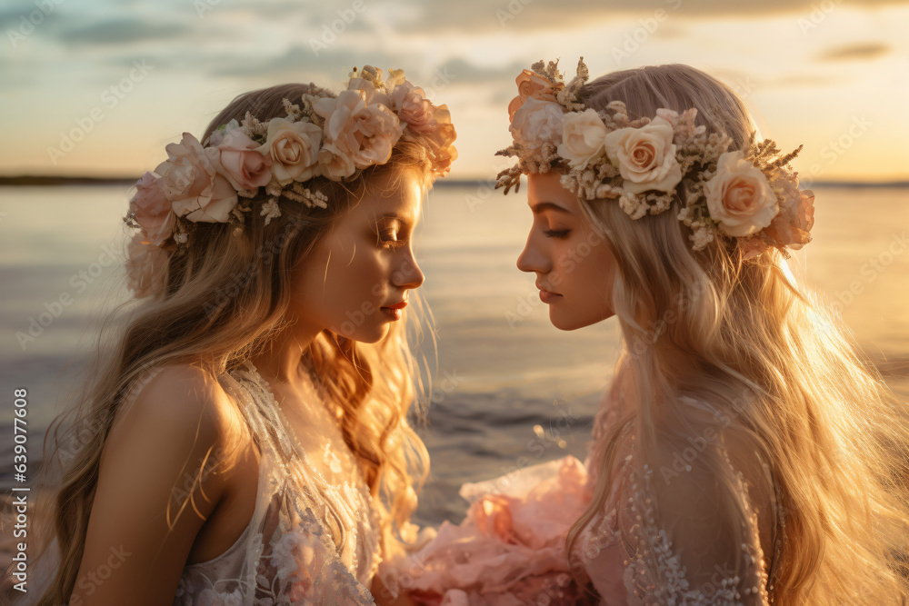 Homosexual Gay Lesbian Wedding Celebration Two Young Women Getting