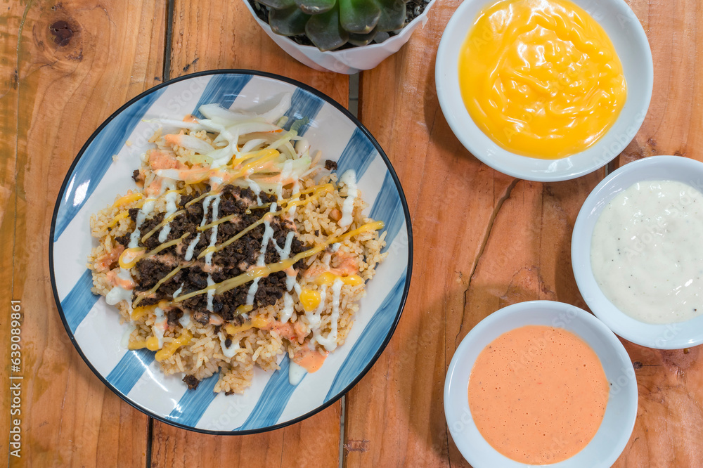 A serving of Beef shawarma and rice. Recipe combining the Middle ...