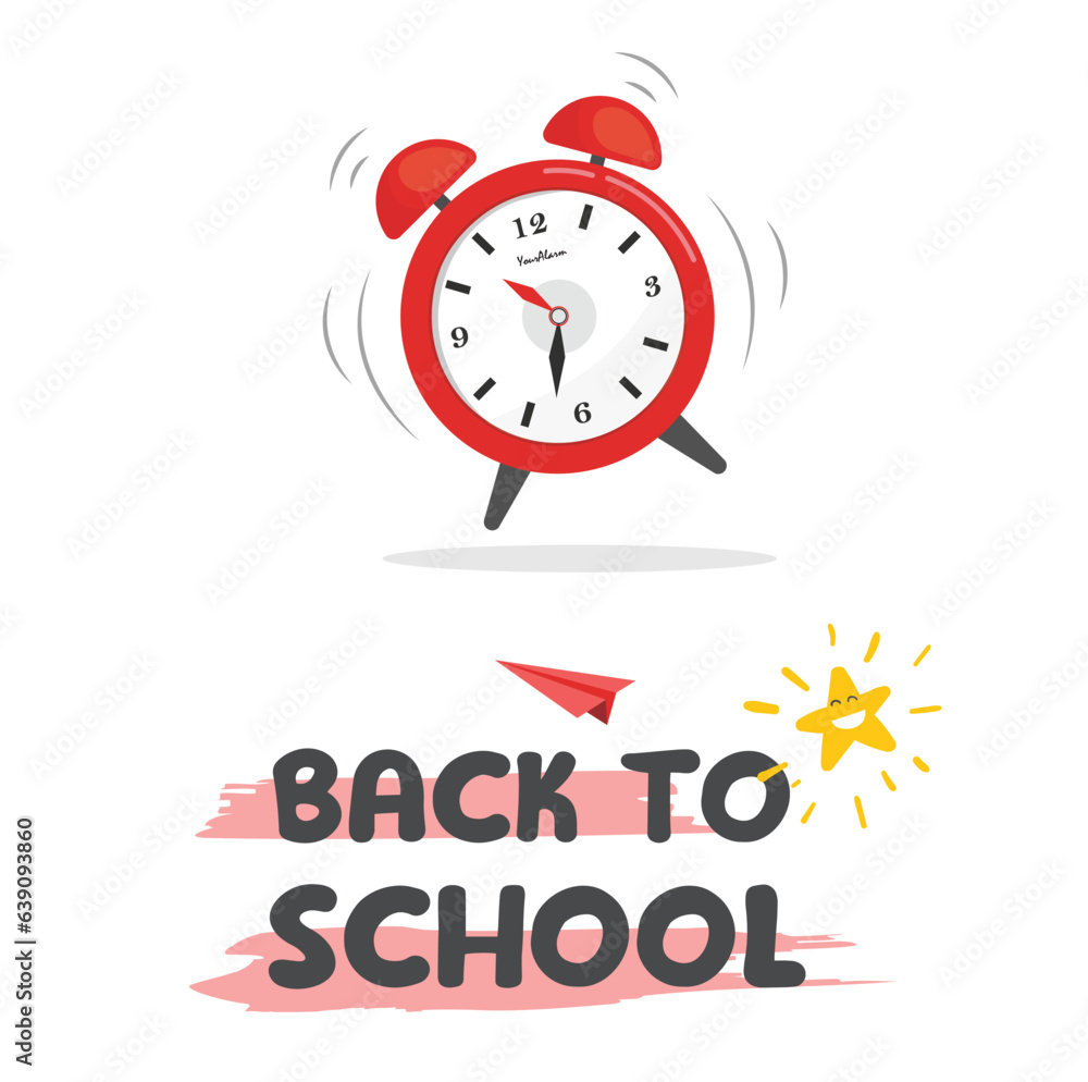 Alarm clock and Back to school text vector. Alarm clock clip art ...