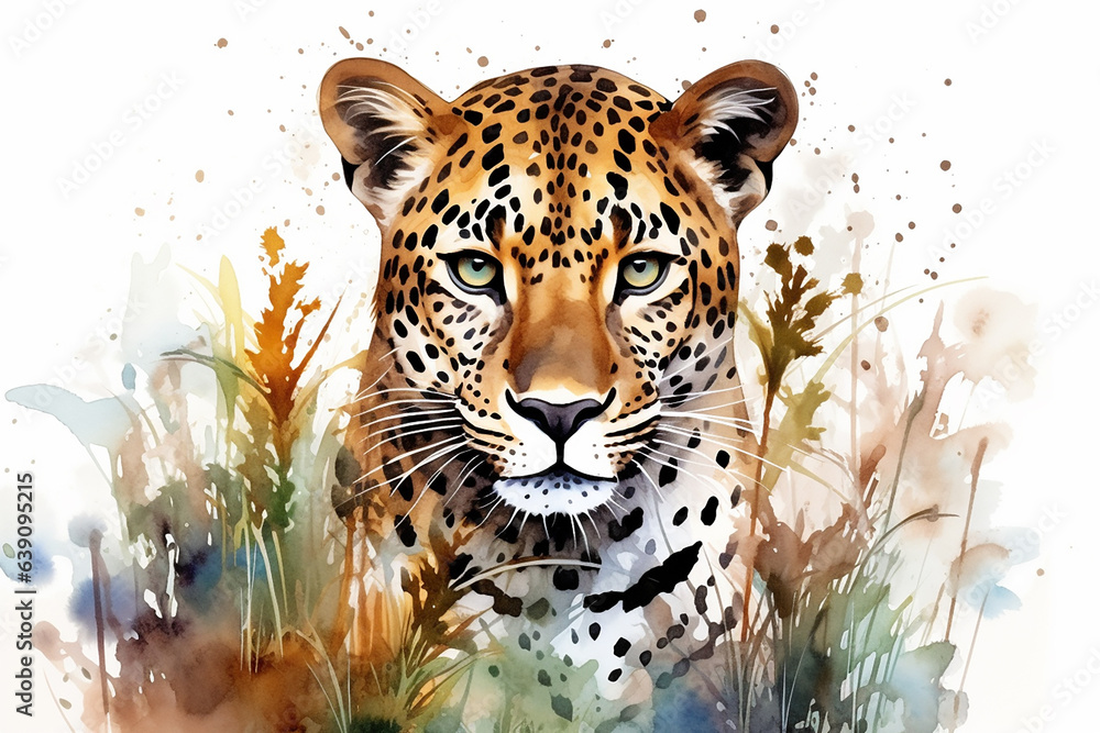 African Leopard portrait. Watercolor painting style digital art Stock ...