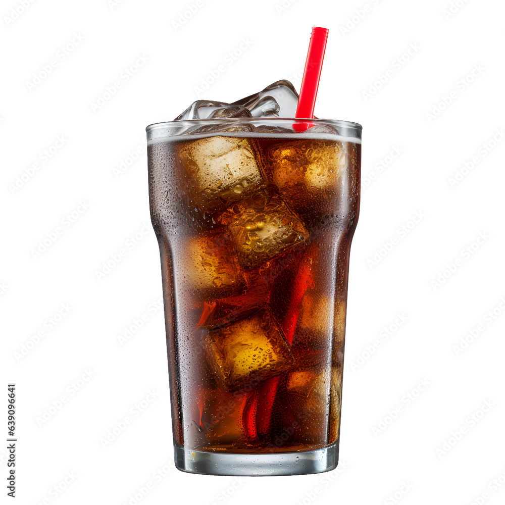 Coke in glass, top view Coca Cola with ice and drinking straw, isolated ...
