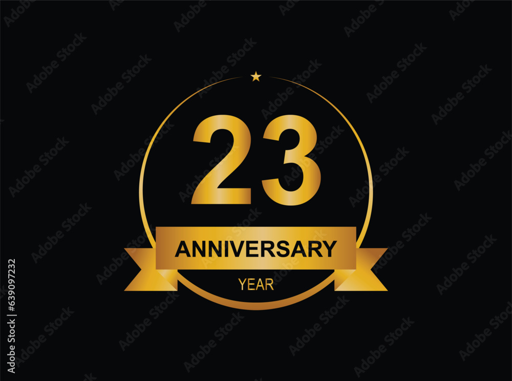 23th anniversary celebration with gold glitter color and white ...