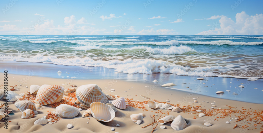 hyper realistic beach background with shells and sand. Generative Ai ...